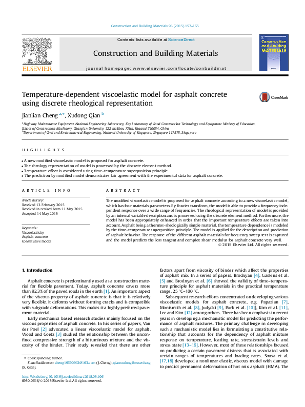 (PDF) Temperature-dependent viscoelastic model for asphalt concrete using discrete rheological ...