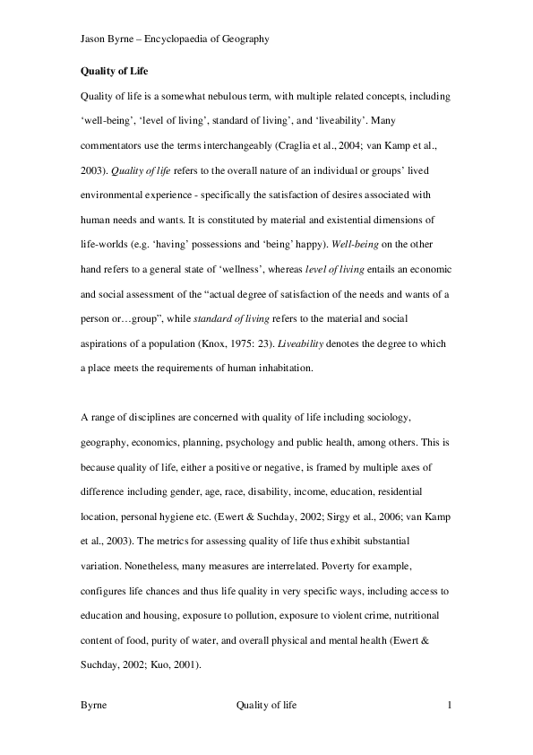 (PDF) Quality of life