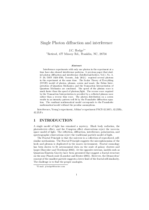 (PDF) Single Photon diffraction and interference