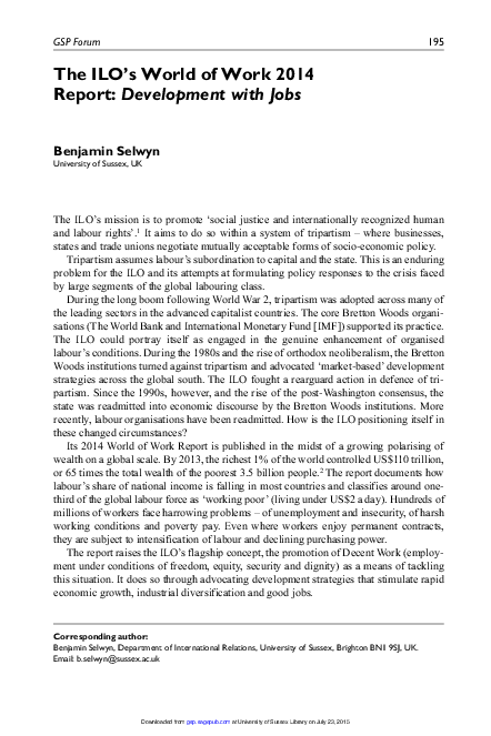 Critique of the ILO's World of Work Report 2014: Development With Jobs