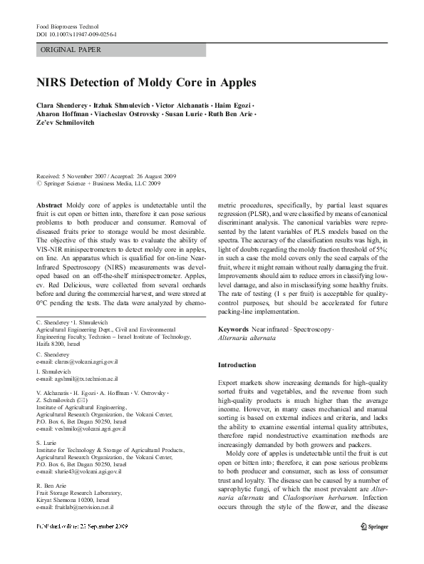 (PDF) NIRS Detection of Moldy Core in Apples