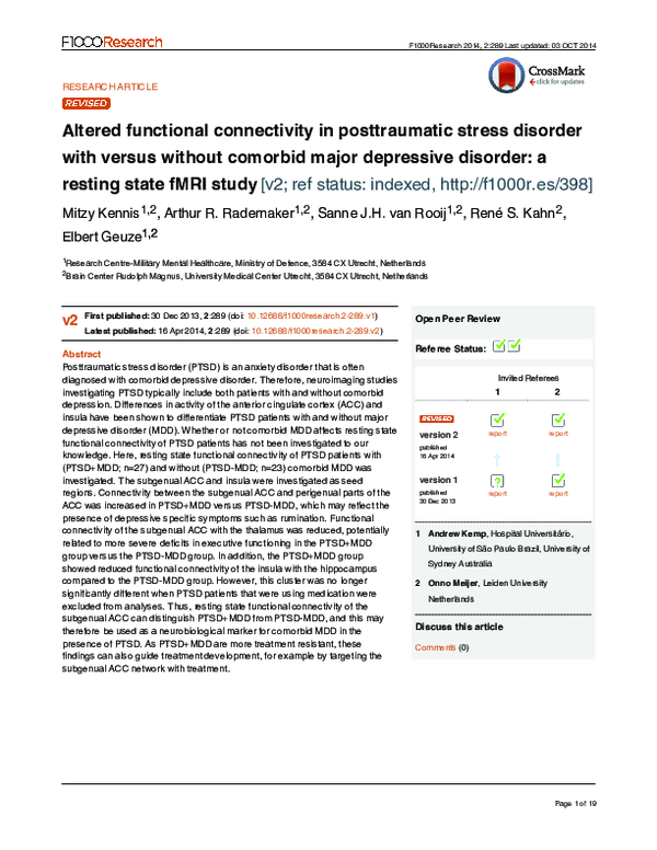 (PDF) Altered functional connectivity in posttraumatic stress disorder with versus without ...