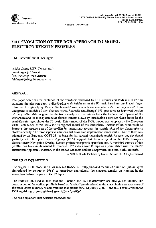 (PDF) The evolution of the DGR approach to model electron density profiles