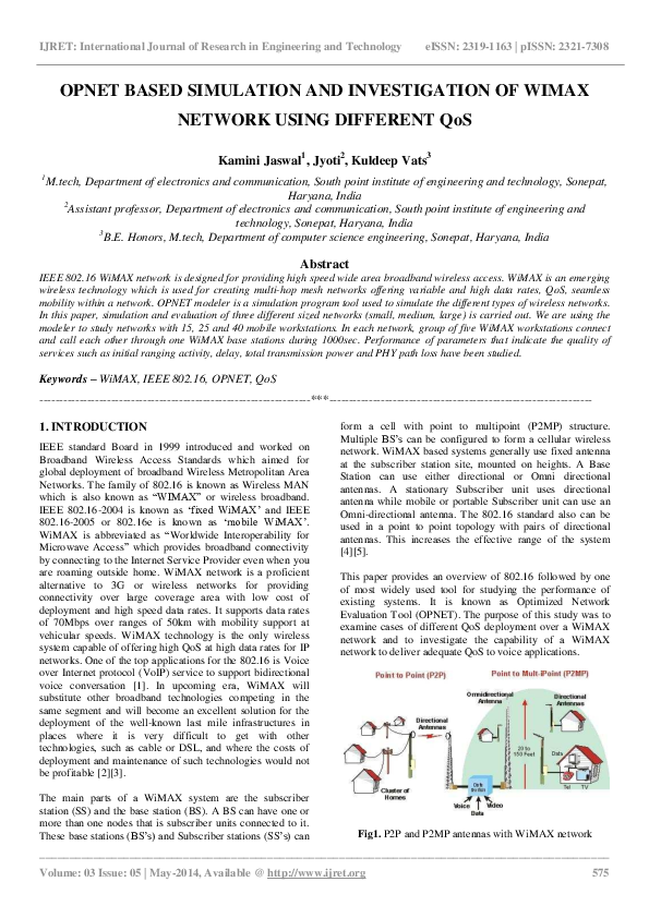 Pdf Opnet Based Simulation And Investigation Of Wimax Network Using Different Qos