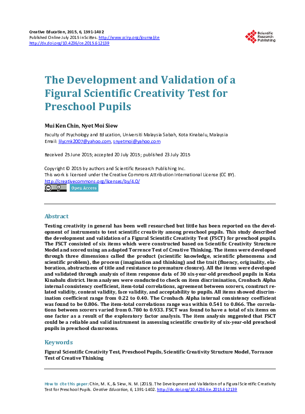 (PDF) The Development and Validation of a Figural Scientific Creativity ...