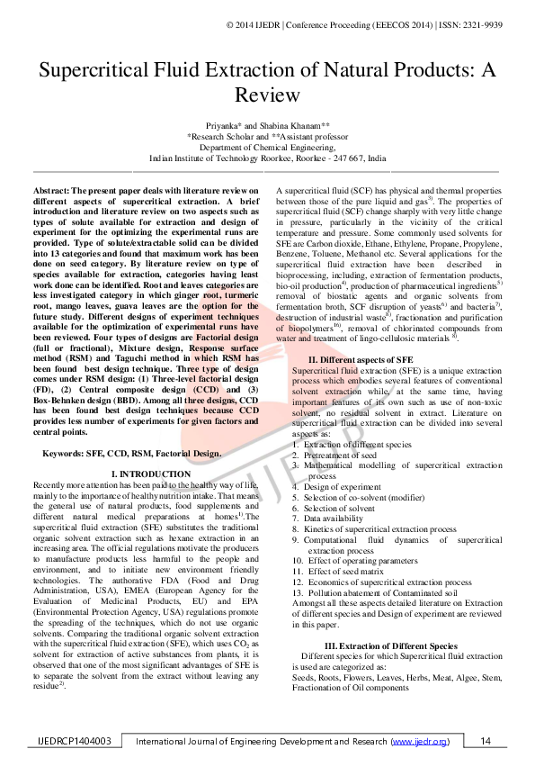 (PDF) Supercritical Fluid Extraction of Natural Products: A Review