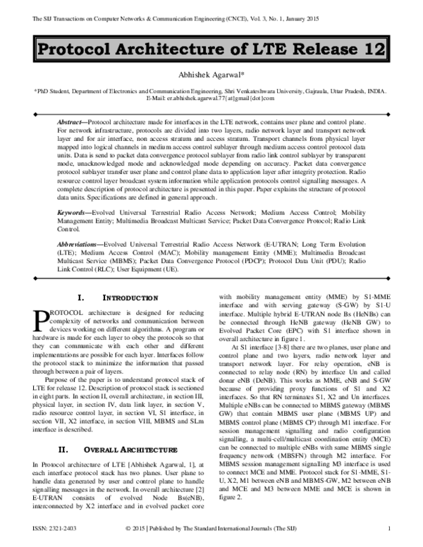 (PDF) Protocol Architecture of LTE Release 12