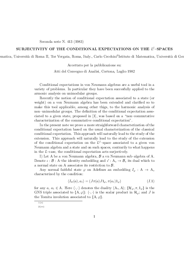 Pdf Surjectivity Of The Conditional Expectations On The L1 Spaces