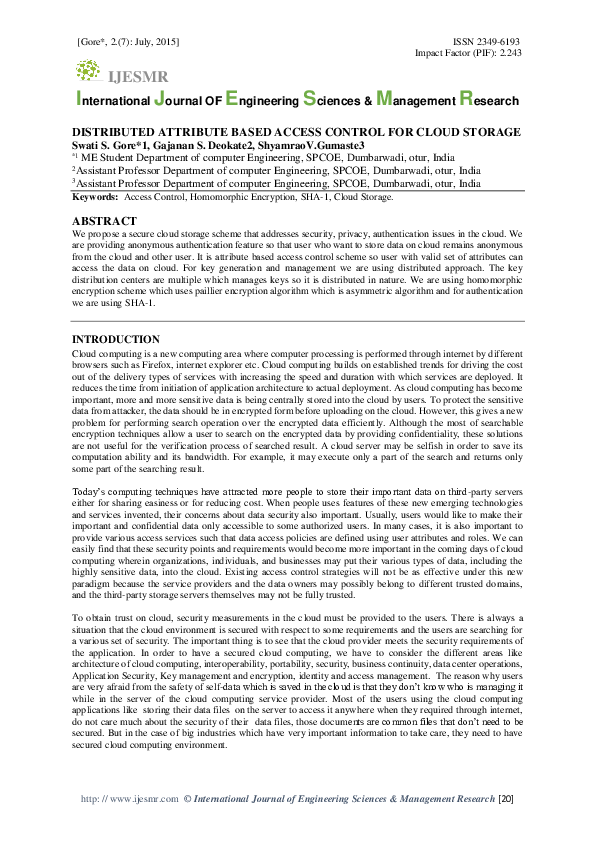Pdf Distributed Attribute Based Access Control For Cloud Storage
