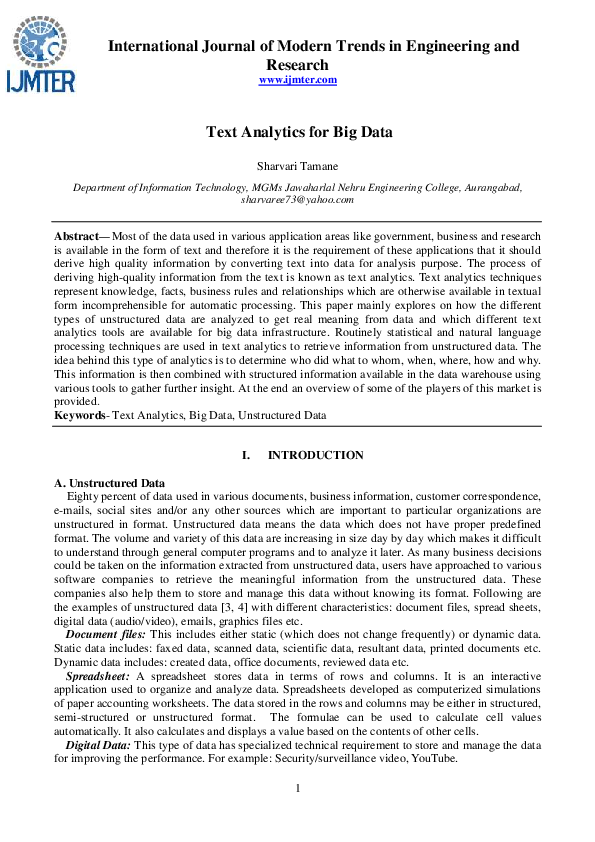 (PDF) Text Analytics for Big Data