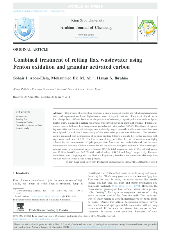 (PDF) Combined treatment of retting flax wastewater using Fenton ...