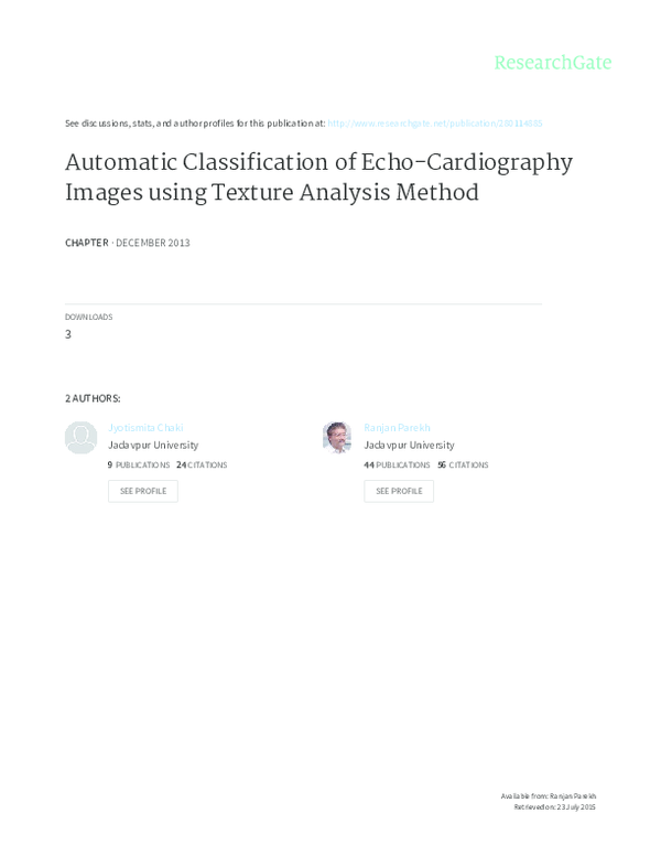 (PDF) Automated Classification of Echo-Cardiography Images Using Texture Analysis Methods
