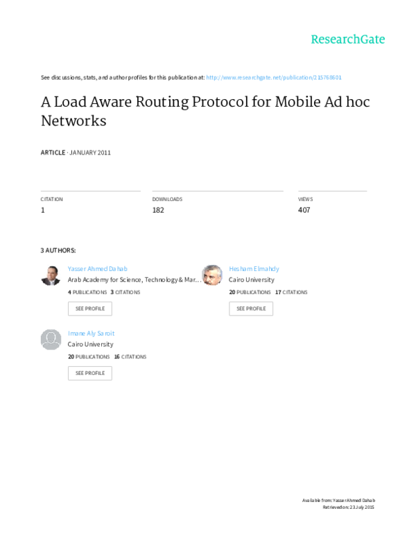 (PDF) A Load Aware Routing Protocol for Mobile Ad hoc Networks