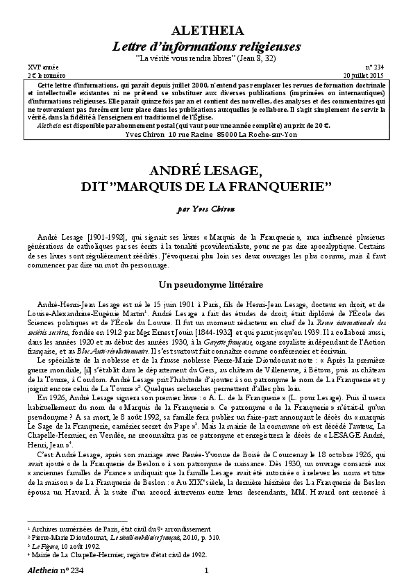 (PDF) André Lesage, dit "Marquis de La franquerie"