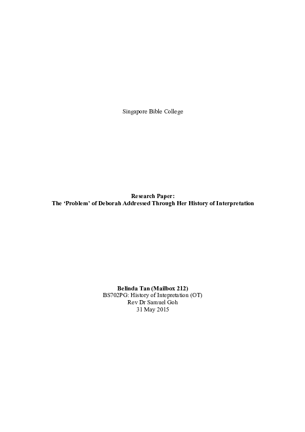 (PDF) The 'Problem' of Deborah Addressed Through Her History of ...