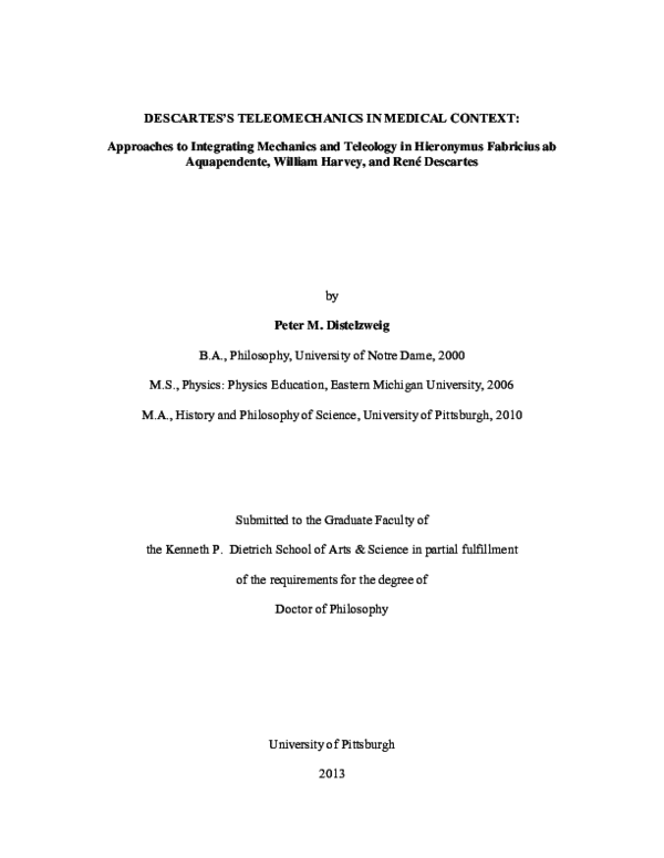 (PDF) Descartes's Teleomechanics in Medical Context: Approaches to ...