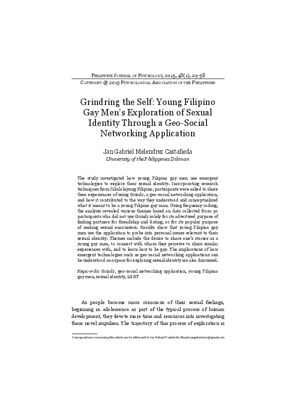 (PDF) Grindring the Self: Young Filipino Gay Men's Exploration of Sexual Identity Through a Geo ...