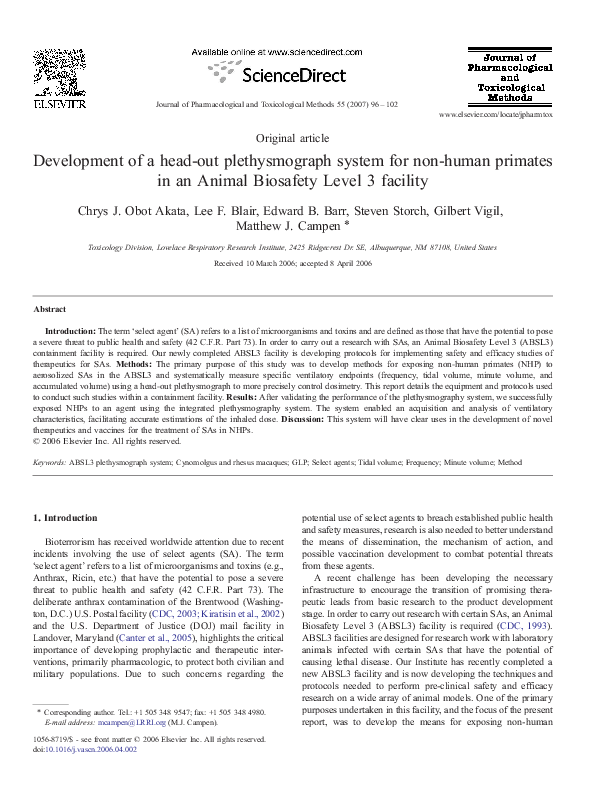 (PDF) Development of a head-out plethysmograph system for non-human ...
