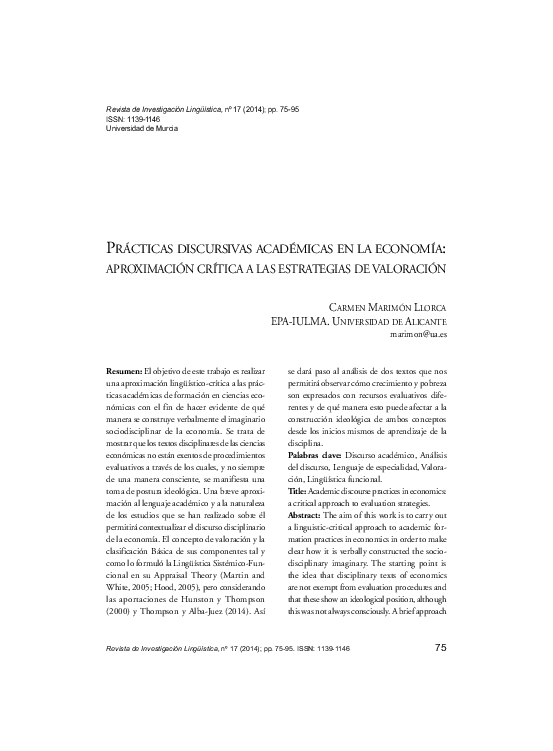 (PDF) PRÁCTICAS DISCURSIVAS ACADÉMICAS EN LA ECONOMÍA: APROXIMACIÓN CRÍTICA A LAS ESTRATEGIAS DE ...