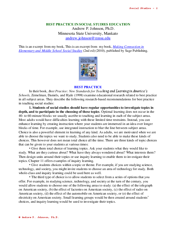 (PDF) BEST PRACTICE IN SOCIAL STUDIES EDUCATION