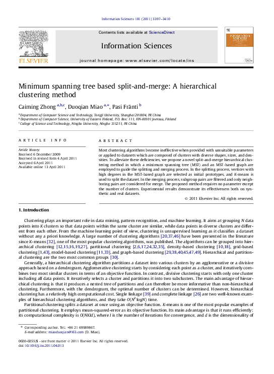 Minimum spanning tree based split-and-merge: A hierarchical clustering ... Minimum spanning tree based split-and-merge: A hierarchical clustering ...
