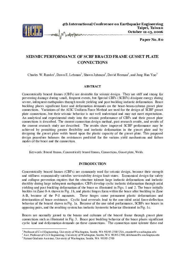 (PDF) SEISMIC PERFORMANCE OF SCBF BRACED FRAME GUSSET PLATE CONNECTIONS