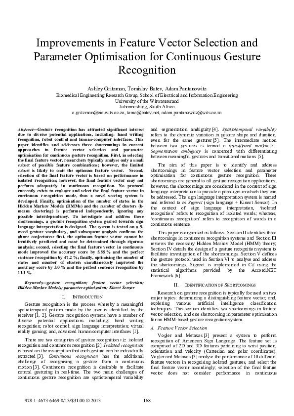 (PDF) Improvements in Feature Vector Selection and Parameter Optimisation for Continuous Gesture ...