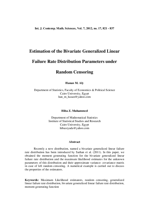 (PDF) Estimation of the Bivariate Generalized Linear Failure Rate Distribution Parameters under ...