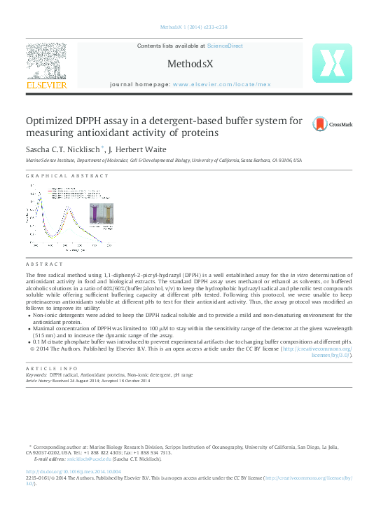 (PDF) Optimized DPPH assay in a detergent-based buffer system for measuring antioxidant activity ...
