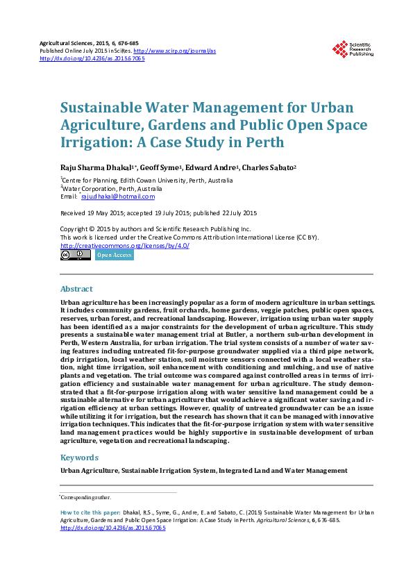 (PDF) Sustainable Water Management for Urban Agriculture, Gardens and ...