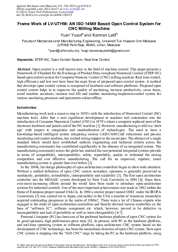 (PDF) Frame Work of LV-UTHM An ISO 14649 Based Open Control System for CNC Milling Machine