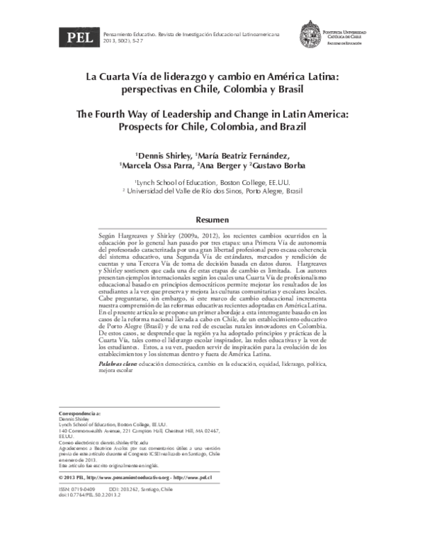 (PDF) The Fourth Way of Leadership and Change in Latin America ...