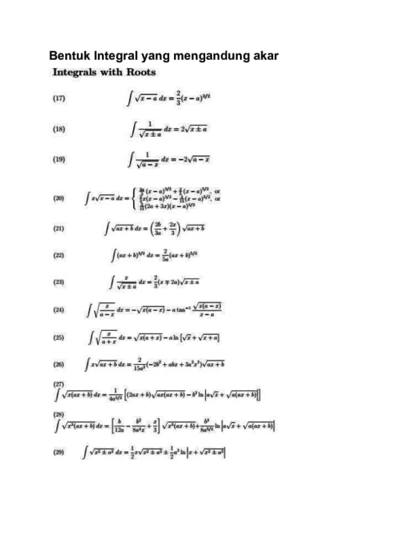 (PDF) Bentuk integral yang mengandung akar