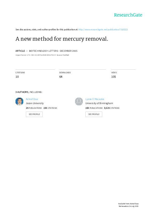 (PDF) A New Method for Mercury Removal