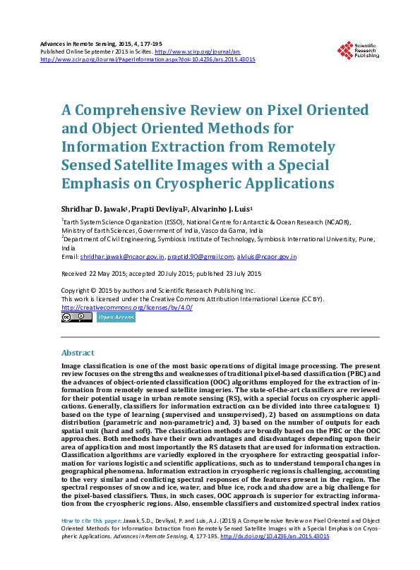 Pdf A Comprehensive Review On Pixel Oriented And Object Oriented