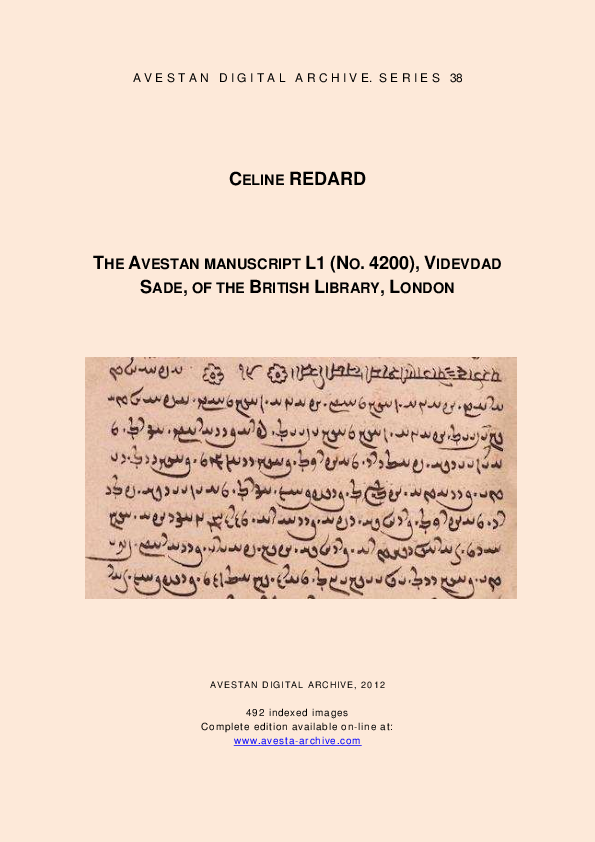 (PDF) The Avestan manuscript L1_4200 (Indian Vīdēvdād Sāde) of the ...