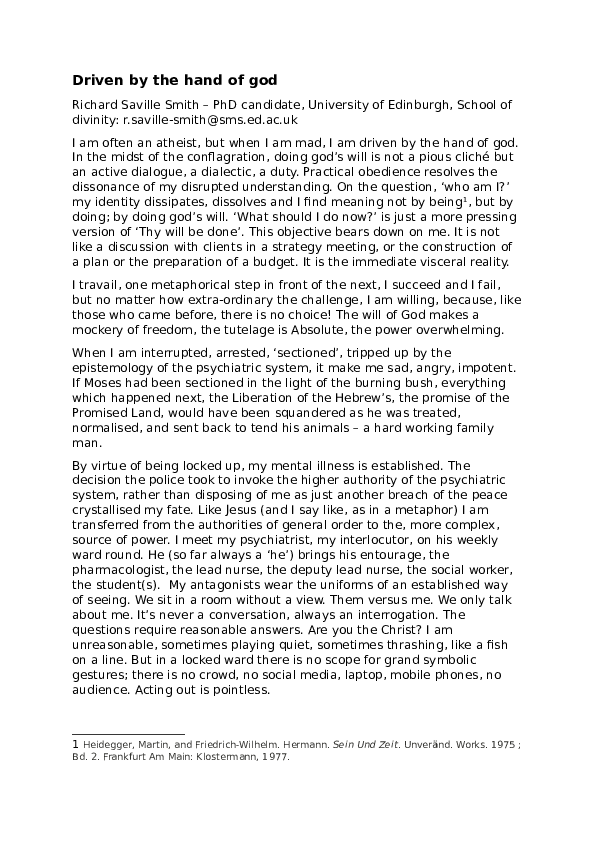 (DOC) Driven by the hand of god (draft)