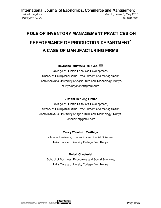 (PDF) ' ROLE OF INVENTORY MANAGEMENT PRACTICES ON PERFORMANCE OF ...