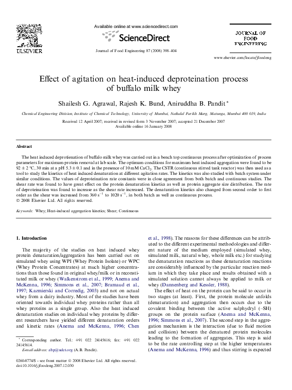 (PDF) Effect of agitation on heat-induced deproteination process of ...