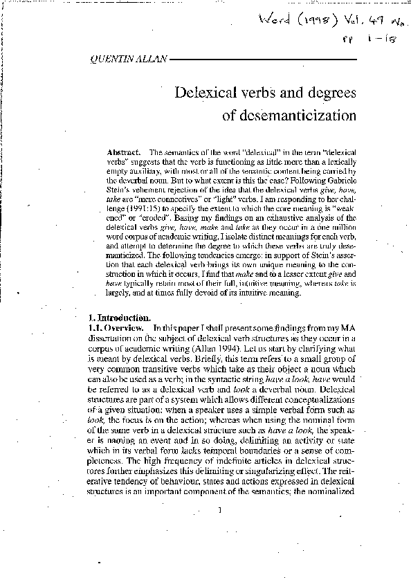 (PDF) Delexical verbs and degrees of desemanticization