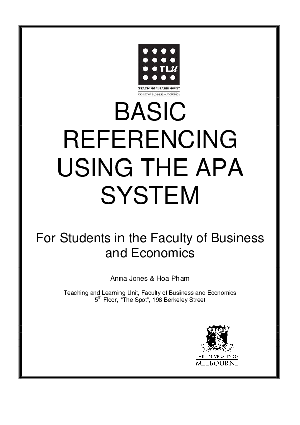 (PDF) BASIC REFERENCING USING THE APA SYSTEM For Students in the ...