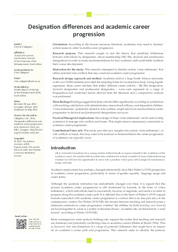 (PDF) Designation differences and academic career progression