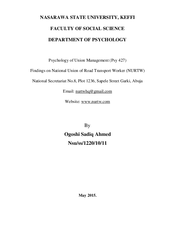 (PDF) sub finding on National union of road transport worker (NURTW ...