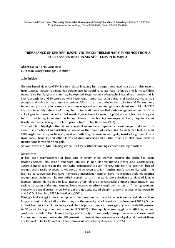 (PDF) Xhenet Syka - Prevalence of Gender-Based Violence: Preliminary ...