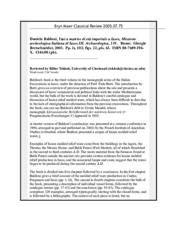 (DOC) Daniela Baldoni, Vasi a matrice di età imperiale a Iasos ...