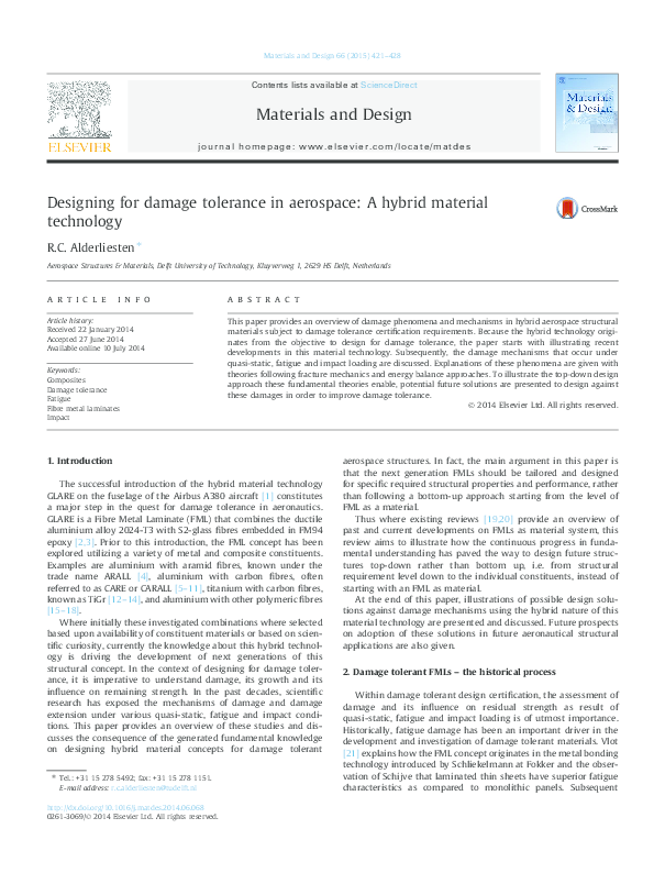 (PDF) Designing for damage tolerance in aerospace: A hybrid material ...