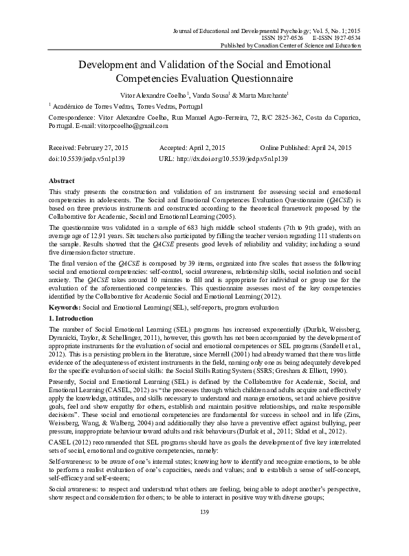 (PDF) Development and Validation of the Social and Emotional ...