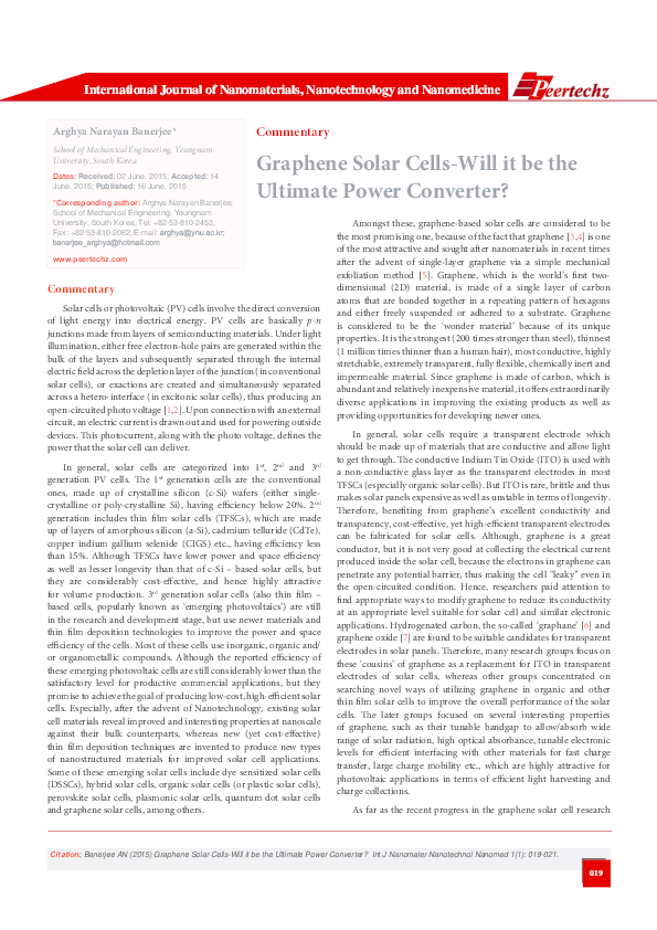 (PDF) Editorial/Commentary: Graphene Solar Cells-Will it be the ...
