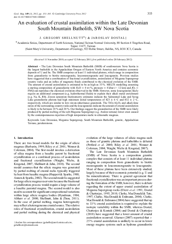 (PDF) An evaluation of crustal assimilation within the Late Devonian ...