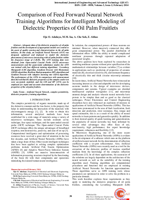 (PDF) Comparison of Feed Forward Neural Network Training Algorithms for Intelligent Modeling of ...